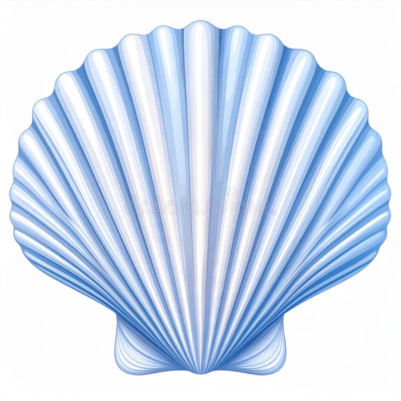 Light Blue Scallop Seashell on White Background Stock Illustration ...