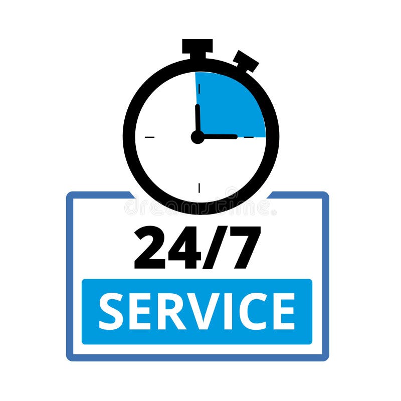 Light Blue 24-7 Service Sign on a White Background with Copy Space ...