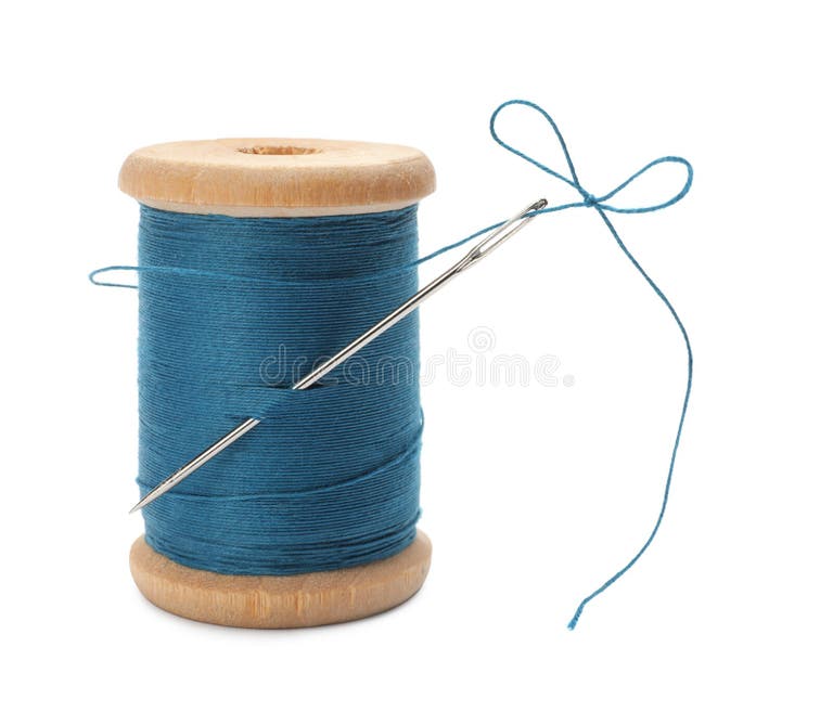 Light Blue Sewing Thread with Needle on White Background Stock Photo ...