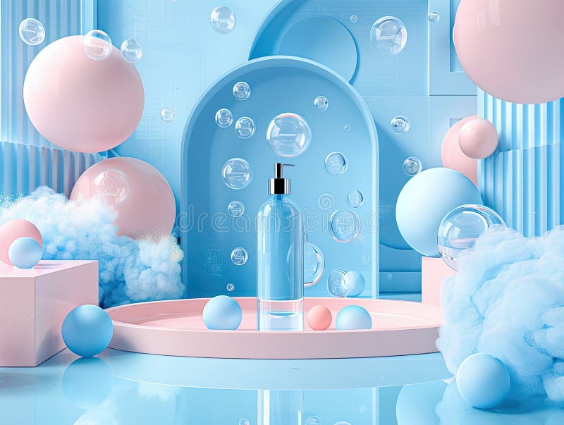 Light Blue Shampoo Pump Bottle on a Blue Background with Abstract ...