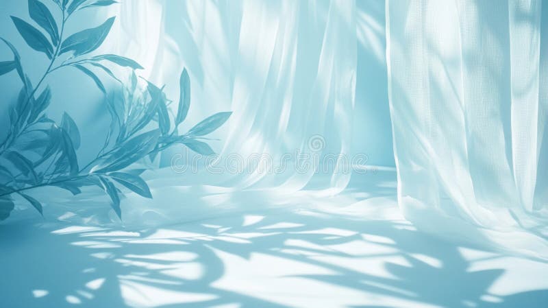 Light Blue Sheer Curtains and Soft Lighting Minimalist Product Display ...