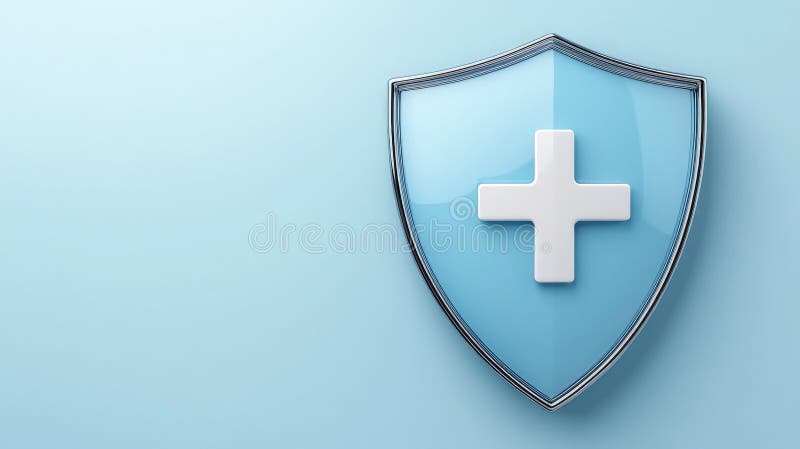 Light Blue Shield with a Solid Cross and Metallic Edges, Representing ...