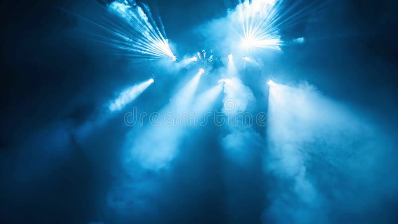 Light Blue Shining Beams of Searchlights Shine through Hazy Stock ...