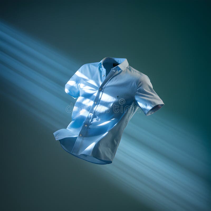 Light Blue Shirt Floating with Creases, Glowing Rays Suggest Motion on ...