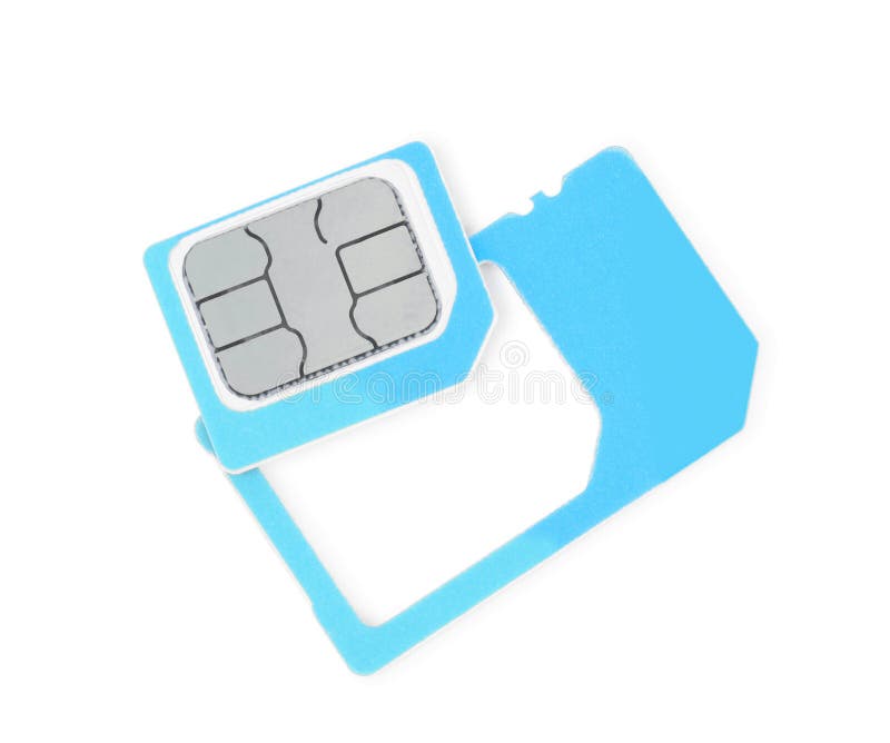 Light Blue SIM Card Isolated on White, Top View Stock Photo - Image of ...