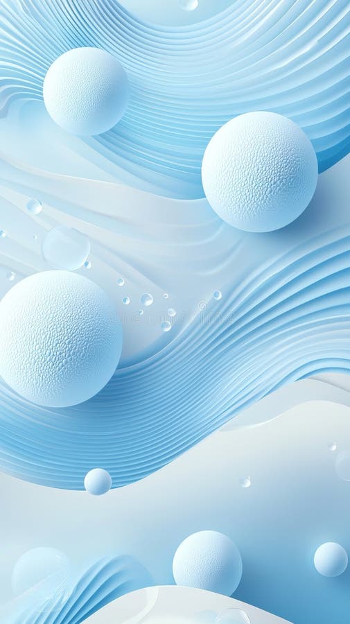 Light Blue Spheres with a Rough Texture Float Gracefully on a Wavy ...