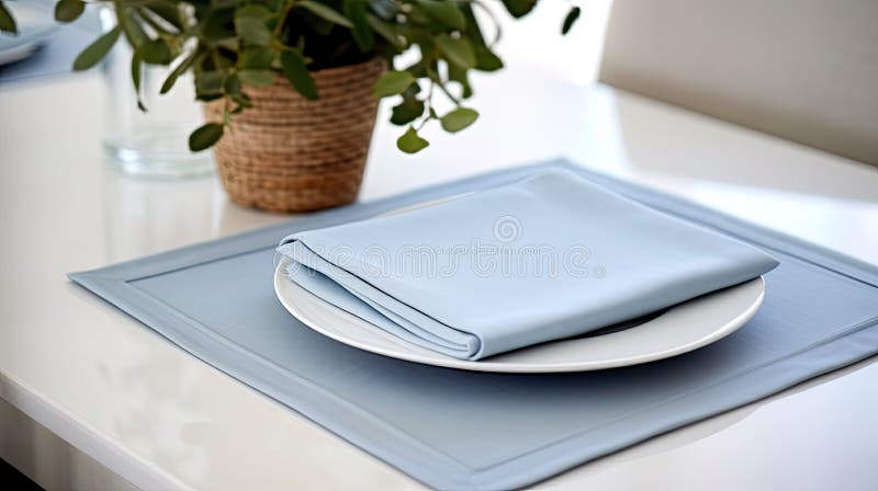 Light Blue Square Linen Placemats in a Minimalist Style, Creating a ...