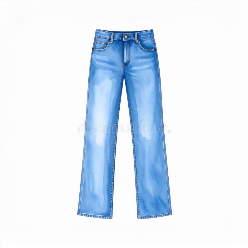 Light Blue Straight Leg Jeans on White Background Stock Illustration ...