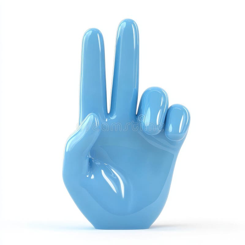 Blue Glossy Hand Gesture, Two Fingers Up, Victory Sign Stock ...