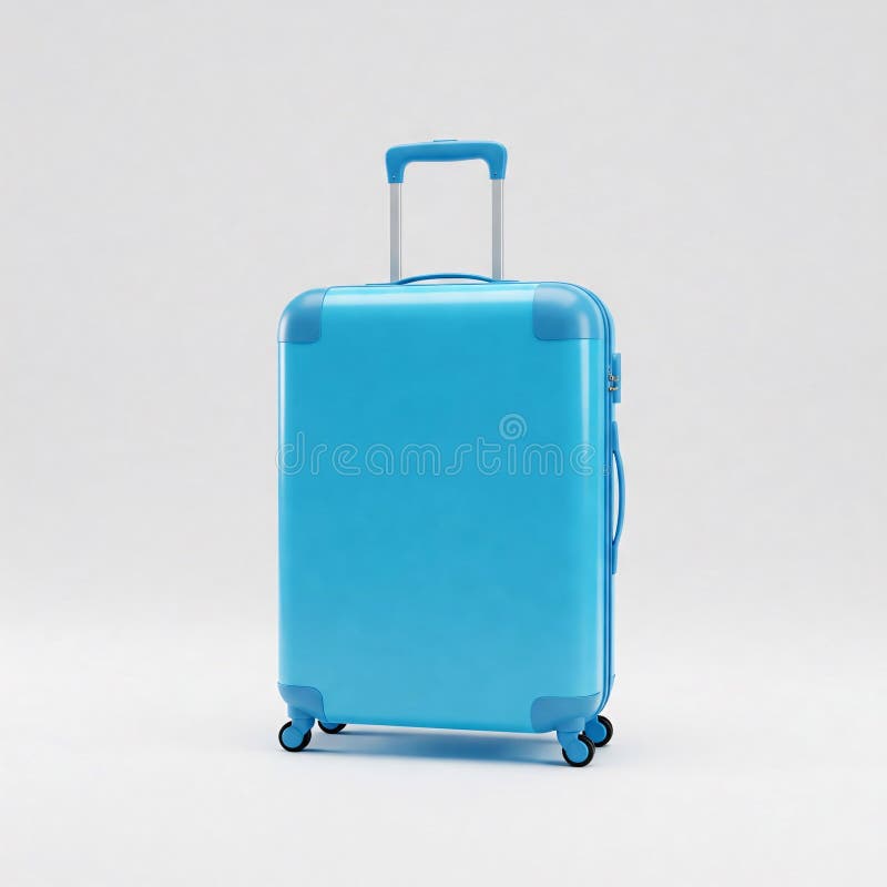 Light Blue Suitcase on Wheels with Retractable Handle, Isolated on a ...