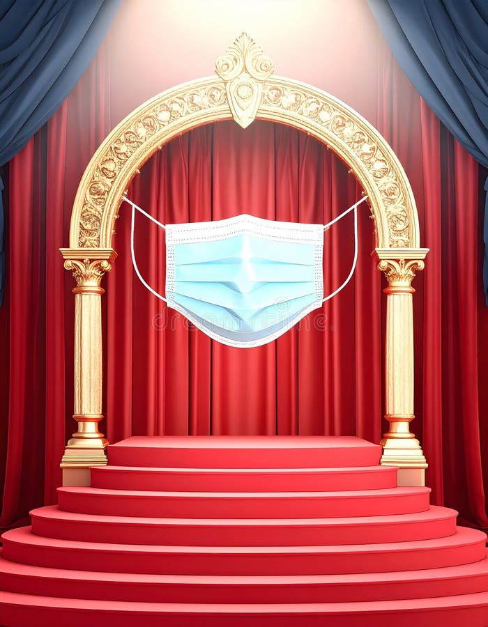 A Light Blue Surgical Mask is Dramatically Presented on a Red Carpeted ...