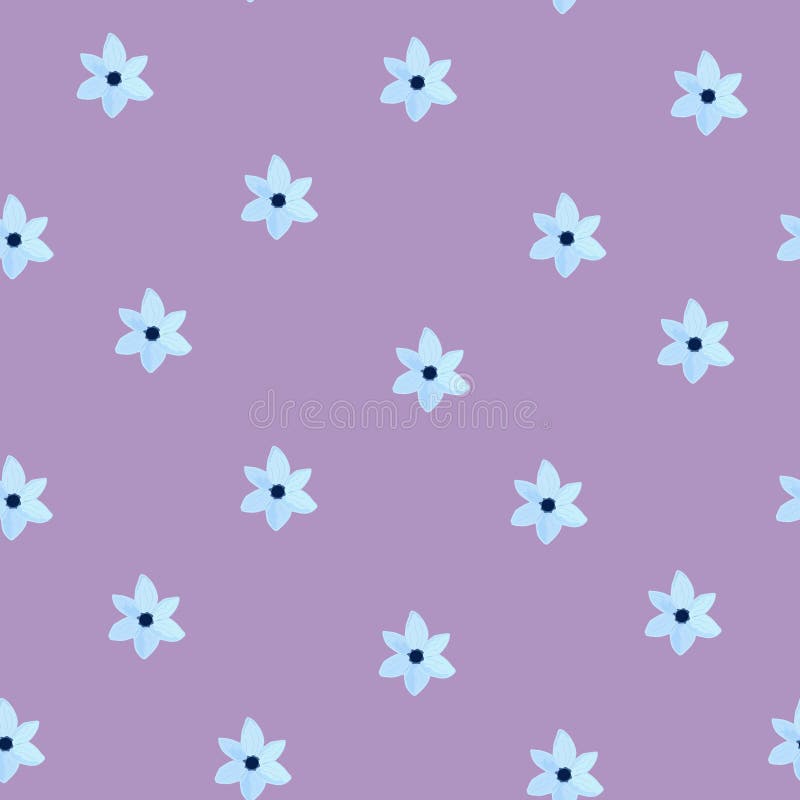 Light Blue Tender Flowers on Purple Background Seamless Pattern. Hand ...