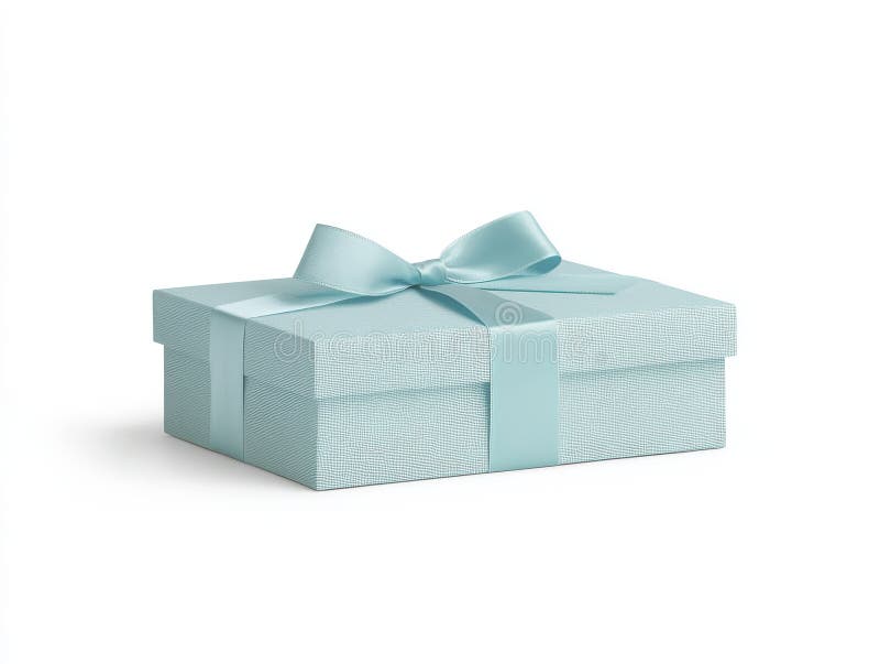 Light Blue Textured Gift Box with Satin Ribbon on White Background ...