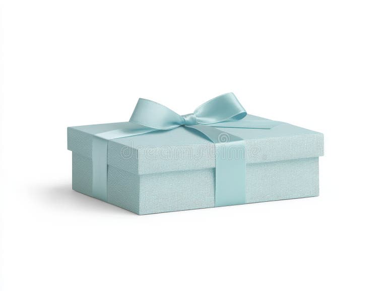 Light Blue Textured Gift Box with Satin Ribbon on White Background ...