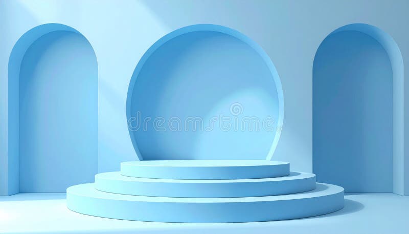 Light Blue Three Tier Stage with Arch Niches for Product Display in ...