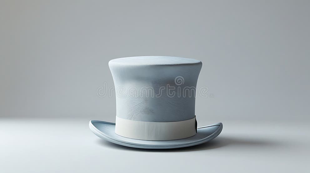 Light Blue Top Hat with White Band on White Surface Against a Soft Gray ...