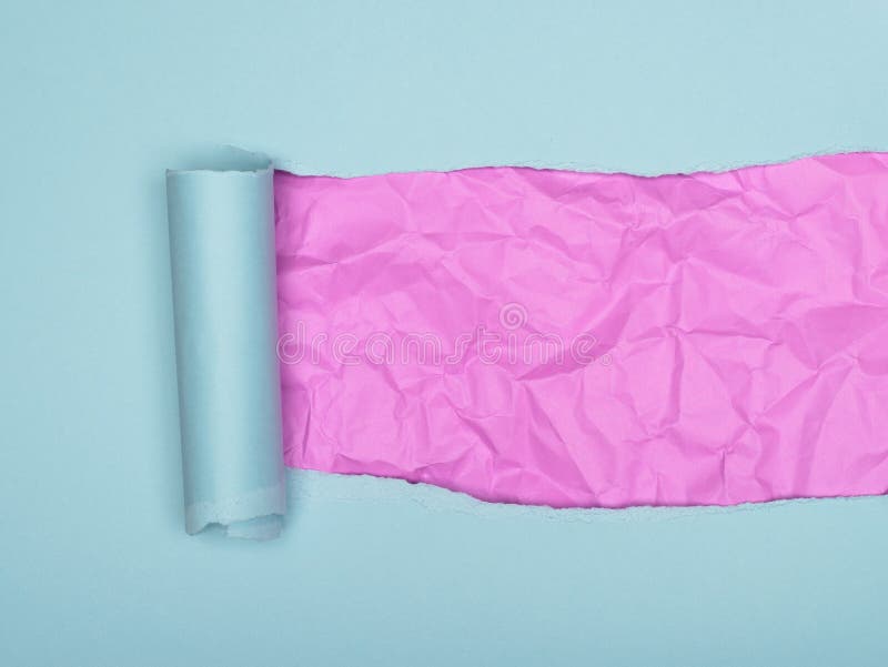 Light Blue Torn Paper Reveals a Pastel Pink Paper Background Underneath ...