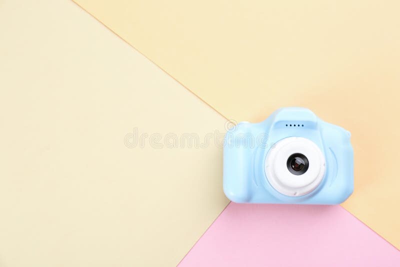Light Blue Toy Camera on Color Background. Space for Text Stock Image ...