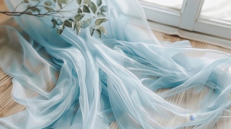 Light Blue Translucent Fabric. Texture, Background. Luxurious ...