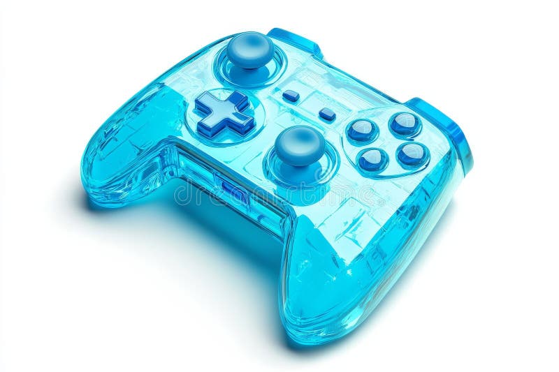 A Light Blue, Translucent Video Game Controller is Shown in Isolation ...