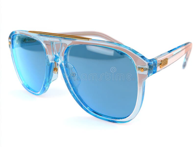 Light Blue Transparent Aviator Sunglasses with Gold Accents Stock ...
