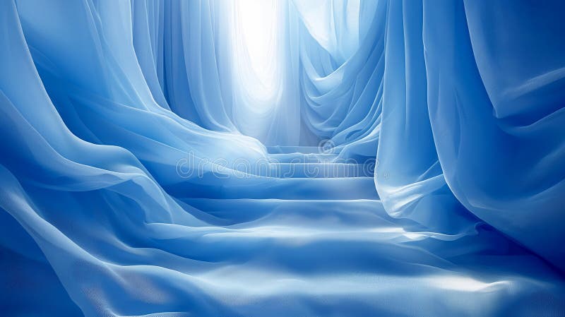 Light Blue Transparent Fabric Draped Over a Staircase Stock ...