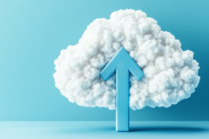 A Light Blue Upload Arrow is Subtly Integrated into a Soft White Cloud ...
