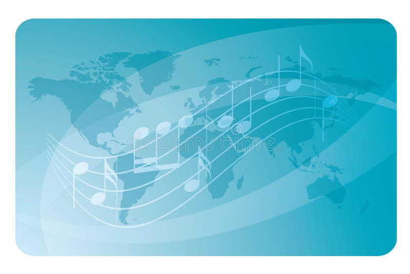 Light Blue Vector Card with Abstract Music Notes and World Map Stock ...