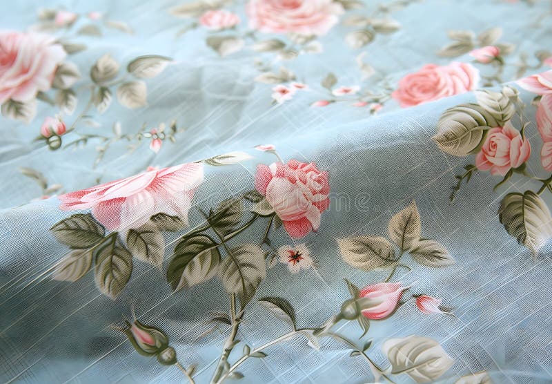 Vintage Light Blue Fabric with Pink Roses Stock Illustration ...