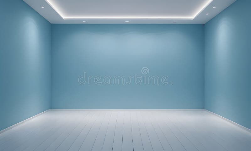 A Light Blue Wall in the Interior with Beautiful Built-in Lighting and ...