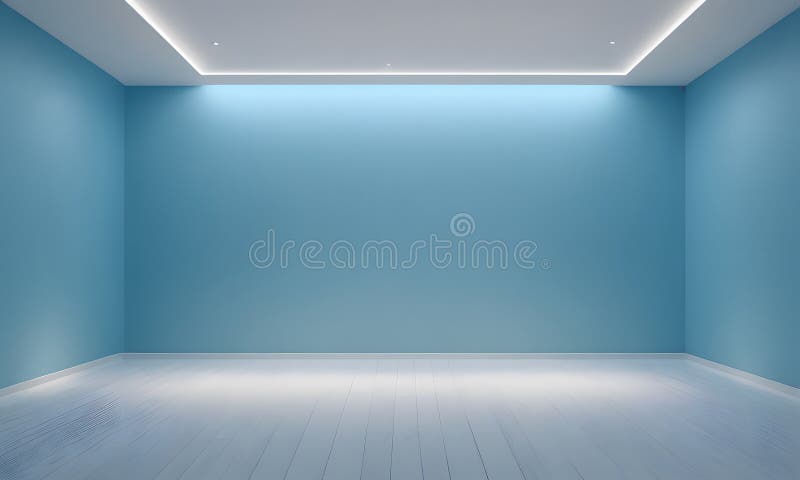 A Light Blue Wall in the Interior with Beautiful Built-in Lighting and ...