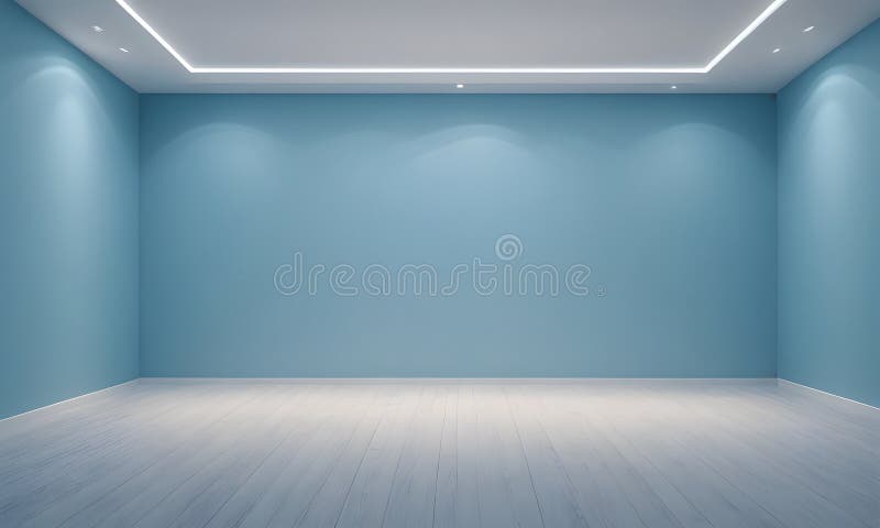 A Light Blue Wall in the Interior with Beautiful Built-in Lighting and ...