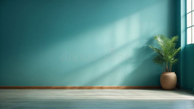 Light Blue Wall and Sunlight from the Window on the Wall in Empty Room ...