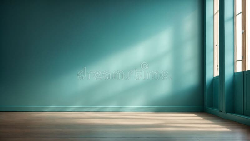 Light Blue Wall and Sunlight from the Window on the Wall in Empty Room ...