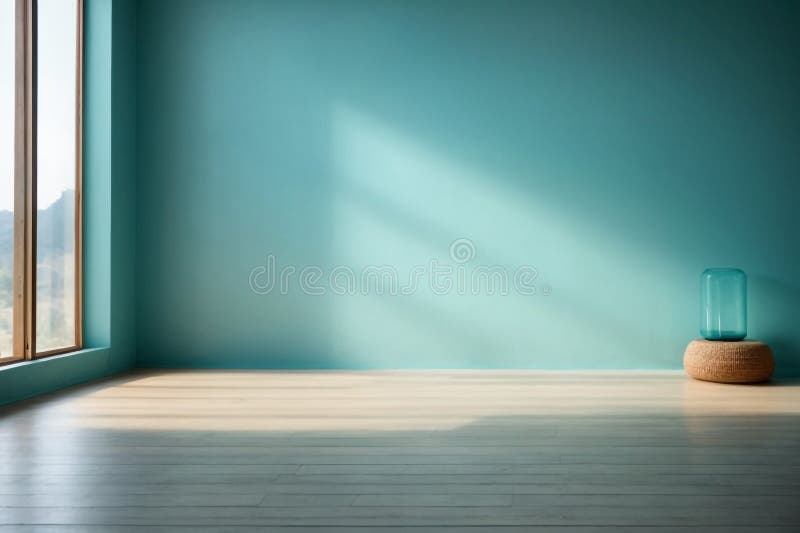 Light Blue Wall and Sunlight from the Window on the Wall in Empty Room ...