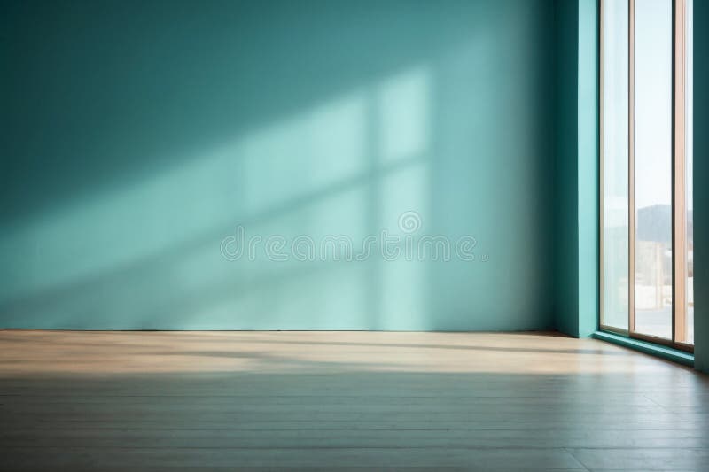 Light Blue Wall and Sunlight from the Window on the Wall in Empty Room ...