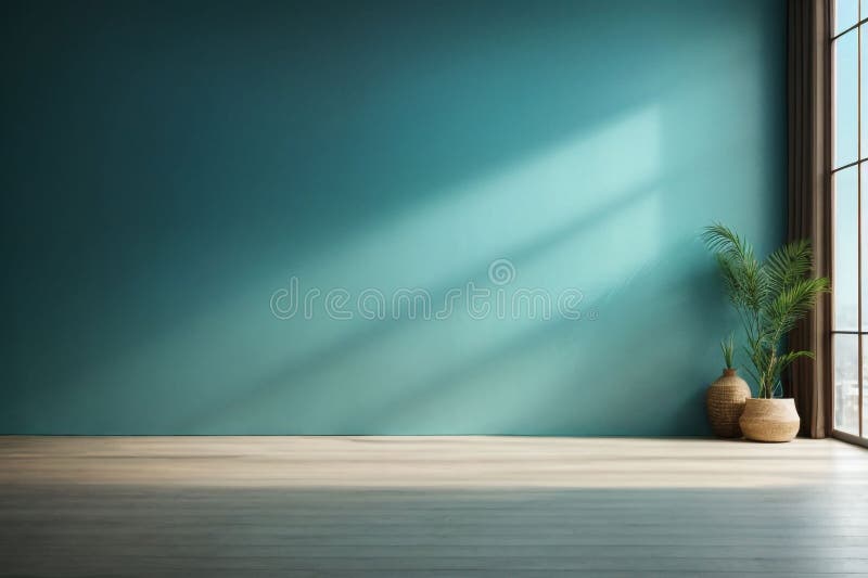 Light Blue Wall and Sunlight from the Window on the Wall in Empty Room ...