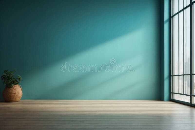 Light Blue Wall and Sunlight from the Window on the Wall in Empty Room ...