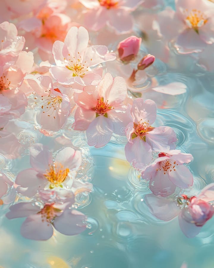 Light Blue Water Background with a Blossoming Spring Sakura Flowers ...