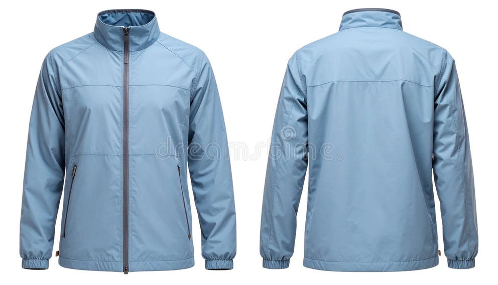 Light Blue Water-Resistant Jacket - Front and Back View Stock ...