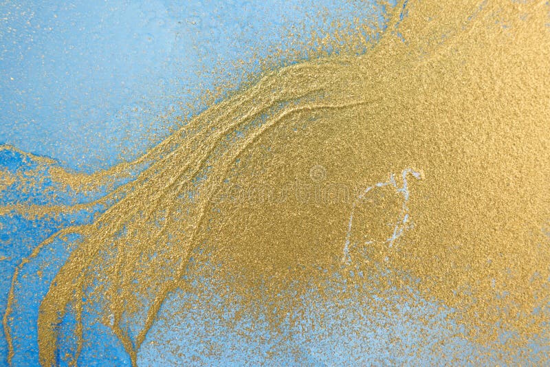 Light Blue Watercolor Pattern. Alcohol Ink Texture with Gold Layers ...