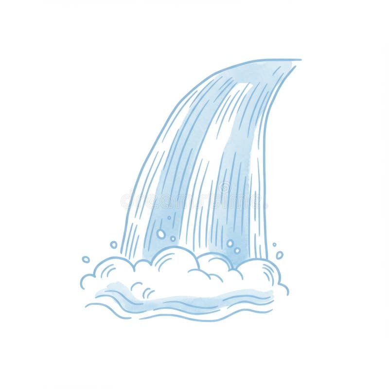 Blue Waterfall Line Drawing on White Background Stock Illustration ...