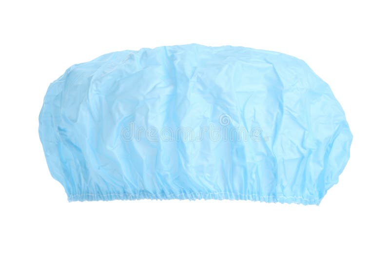 Light Blue Waterproof Shower Cap on White Background Stock Image ...