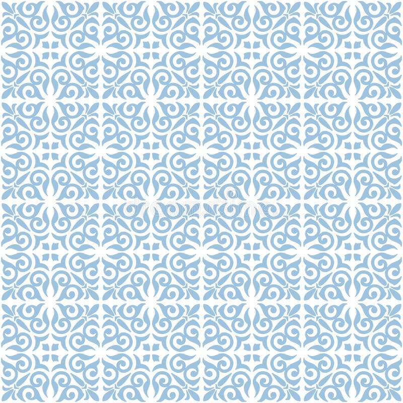 Light Blue on White Ornamental Scroll Seamless Repeat Pattern ...