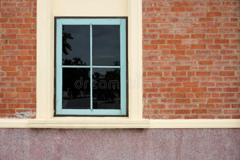 Light Blue Window on Brick Wall Stock Image - Image of background ...