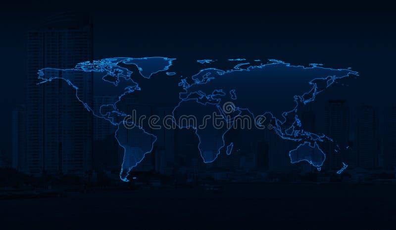 Light Blue World Map On City Background, Elements Of This Image Stock ...