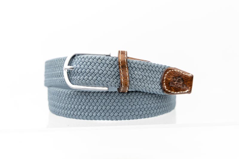Light Blue Woven Braided Textile Stretch Belt Isolated on White Stock ...