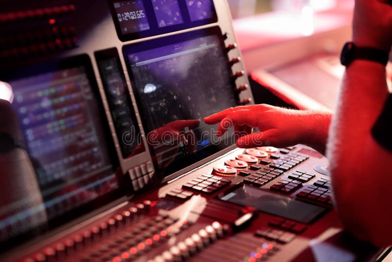 Light Board Operator Working with Control Console Stock Photo - Image ...
