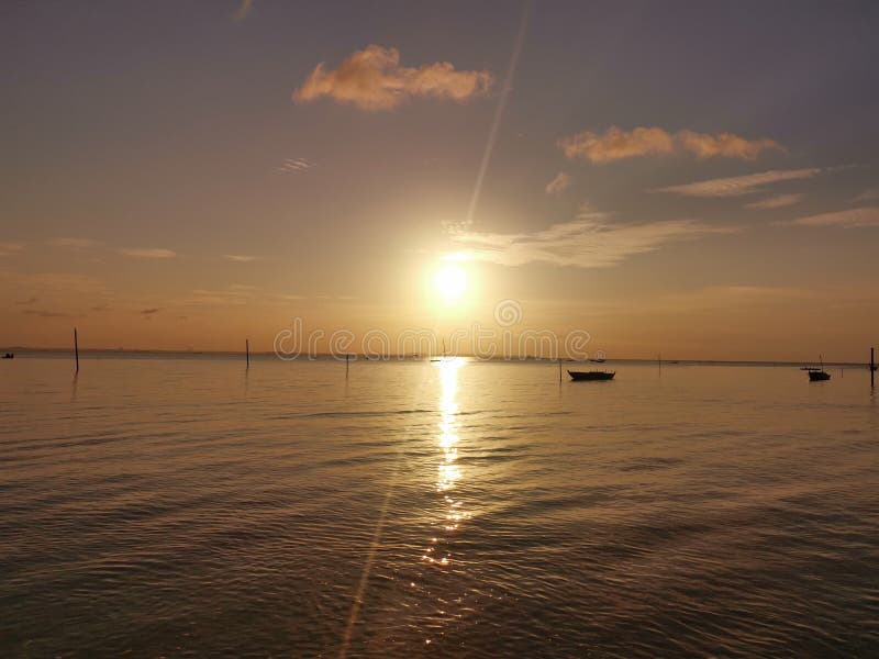 Light Boat Sun Ray Water Beach Warm Stock Photo - Image of evening ...