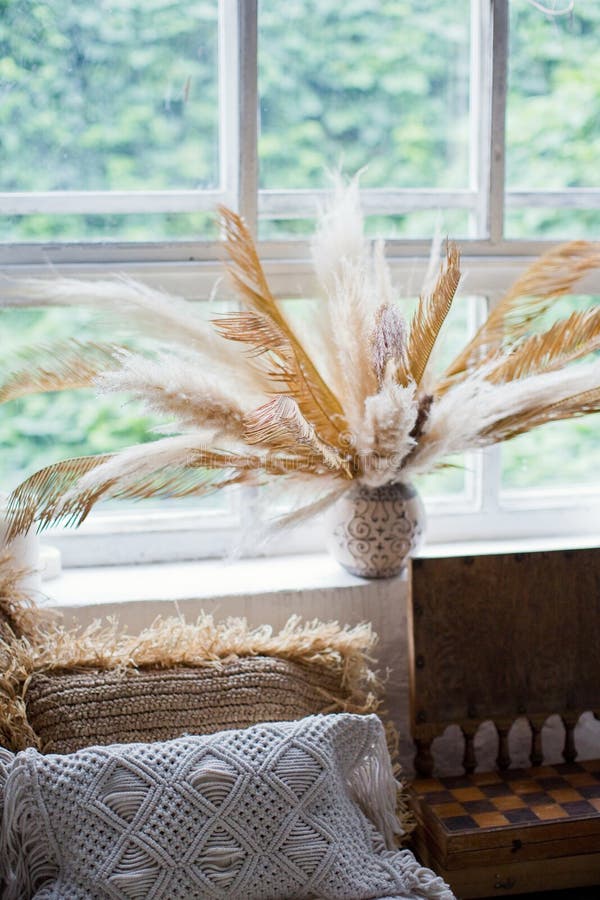 Light Boho Bedroom with Vintage Boho Details Stock Image - Image of ...